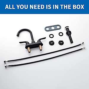 Matte Black Bathroom Faucet Two Handle,4 Inch 2 Handle Centerset Bathroom Sink Faucet with Pop-up Drain and UPC Certified Supply Lines, 360 Swivel Spout 2-3 Hole RV Vanity Sink Faucet, Lead-Free