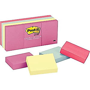 3M 653Ast Post-It Note Pads, 1-1/2 X 2, Marseille Colors, 12 Pads/Pack