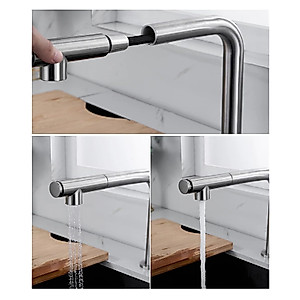 LKBEJMYY Kitchen Pull-Out Sprayer Hidden Lifting Telescopic Sink 360-degree Rotating hot and Cold Water Mixing Faucet Double Hole Split, Brushed