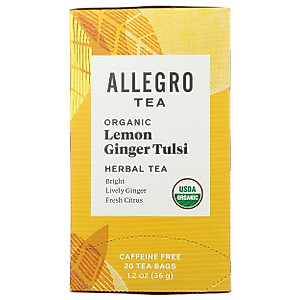Allegro Tea, Organic Lemon Ginger Tulsi Tea Bags, 20 ct