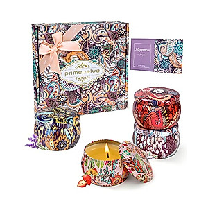 Scented Candles Gifts for Women, Primevolve Home Scented Aromatherapy Candles Set, Strongly Fragrance Essential Oils for Stress Relief, Jar Candles, 100% Soy Wax, 4x4.4oz