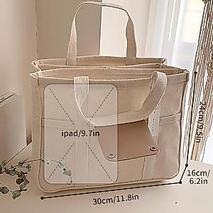 Large Capacity Multi-pocket Casual Canvas Bag Versatile Shoulder Crossbody Tote Bag (White)