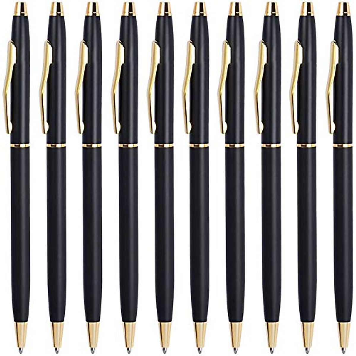 Cambond Black Pens, Ballpoint Pen Bulk Black Ink 1.0 mm Medium Point Smooth Writing Black and Gold Pens for Men Women Police Uniform Office Business, 10 Pack (Black)