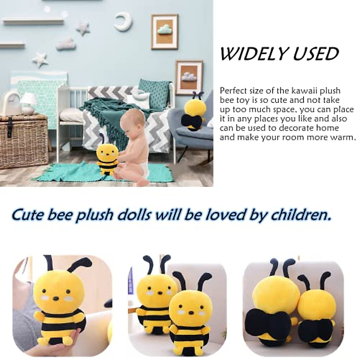 AUCOOMA Stuffed Bee Animal Plush, Cute Honeybee Plushie Toy for Kids, Girls, Doll 7.8"