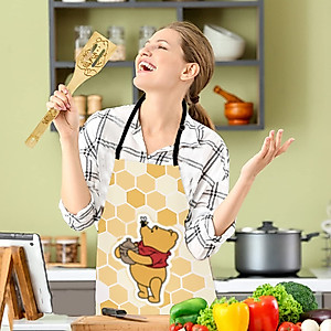 Mothers Day Gifts for Mom Christmas Gift Women Birthday Gift Cute Bear Wooden Cooking Spoons Set Bamboo Kitchen Cooking Utensils Set with Apron Oven Mitt Potholder Set