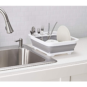 LLygezze Collapsible Drying Dish Storage Rack, Dish Drainer Dinnerware Basket for Kitchen Counter RV Campers Portable Dinnerware Organizer