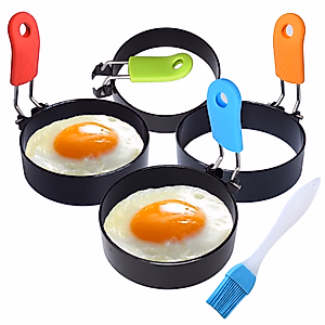 Chewarelly 4 Pack Egg Ring for Frying Eggs Stainless Steel Egg Mould Cooking Rings for Fried Egg, Shaping Egg, Muffins, Pancakes