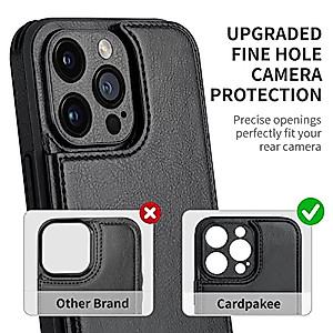Cardpakee Phone Case for iPhone 14 Pro Case with Card Holder, Fine Hole Camera for iPhone 14 Pro Case Wallet, Leather Wallet Phone Case for iPhone 14 Pro Wallet Case for Women Men 6.1 Inch Black