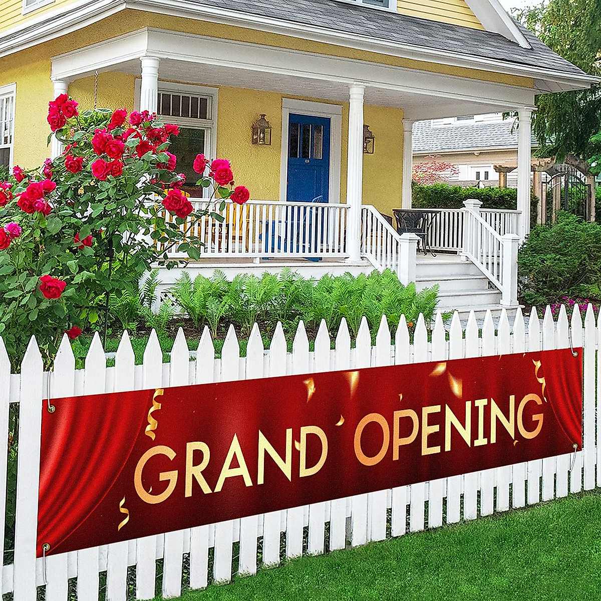Red Large Grand Opening Banner Backdrop,Shops Malls Companies Restaurants Store Business Opening Activities Advertising,Outdoor Outside Opening Propaganda Decorations Supplies 9.8x1.6 Feet