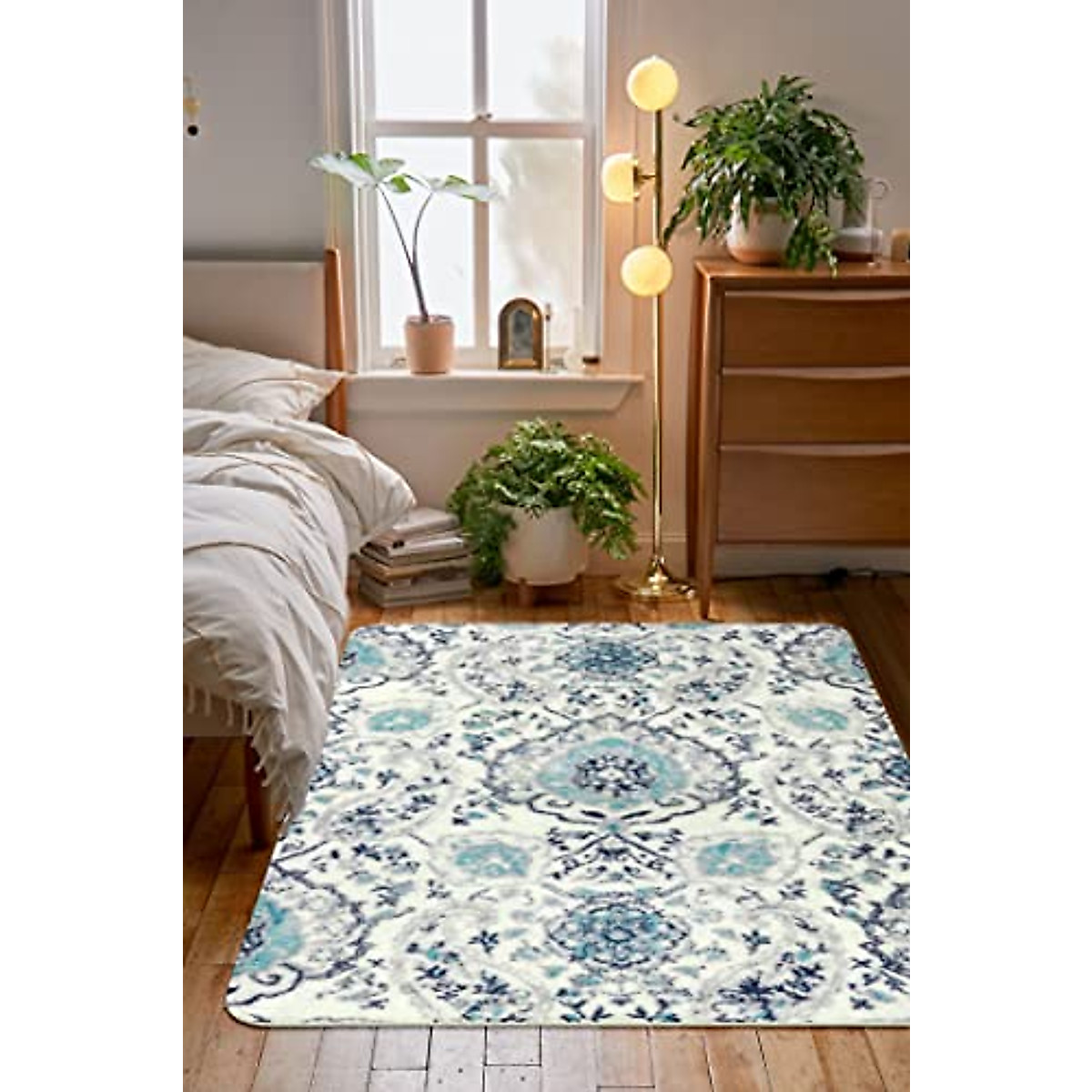 Zealude Paisley Floral Area Rug Non Slip Accent Throw Rug Machine Washable Rug Boho Chic Indoor Doormat Low Profile Floor Mat for Bathroom Entry Bedside Kitchen Sink (Blue, 4' x 6')