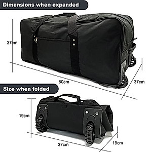 32 inch X-Large Foldable Duffle Bag with Wheels 600D Oxford Collapsible Large Heavy Duty Cargo Duffel Storage Duffel with Rollers for Camping Travel Gear, Black.