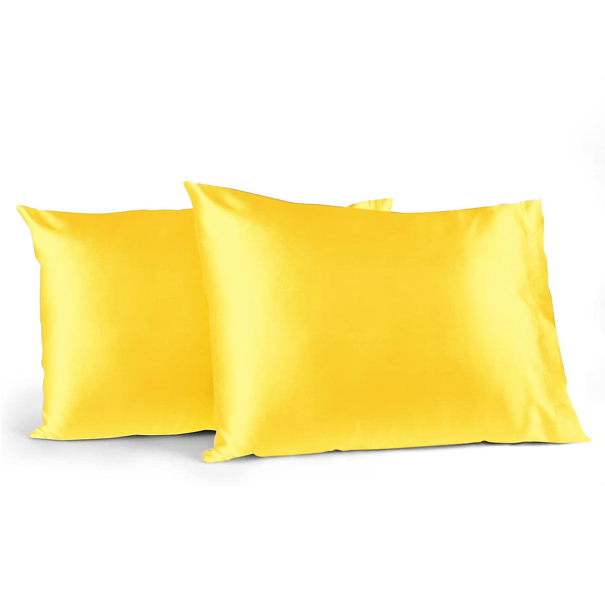 Ahmedani Linen Yellow Satin Pillowcase for Hair and Skin, 100% Satin Pillowcase Standard Set of 2 with Envelope Closure Lemon Chrome 20x26 inches
