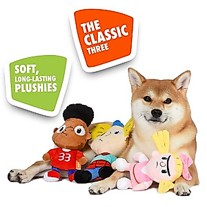 Nickelodeon for Pets Hey Arnold 3 Piece Arnold, Helga, Gerald Figure Plush Dog Toys | 6 Inch Soft Fabric Small Dog Toys - Hey Arnold Character Dog Toys for All Dogs from 90s Nickelodeon TV Show