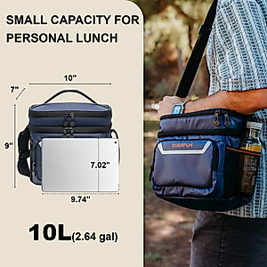 Everfun Insulated Lunch Bag Soft Lunch Box for Men Dual Compartments Small Lunch Box Collapsible Waterproof Leak-proof for Work, Navy