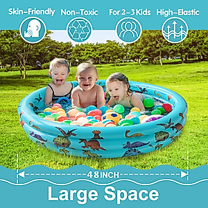 Dinosaur Inflatable Pool for Kids, Dino Kiddie Swimming Pool, Blow Up 3 Rings Round Baby Padding Pool for Outside and Indoor, Toddler Pool Ball Pit/Fishing/Toys Play Center for Garden- 57”x15”