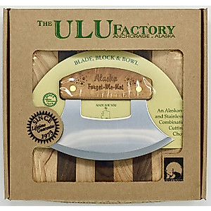 The ULU Factory The Ulu Factory's Alaska Forget-Me-Not State Flower Ulu Knife Set with Chopping Bowl!