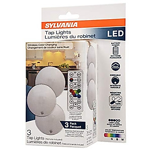 SYLVANIA RGBW Puck LED Night Light with Remote Control, White and RGB Color, Dimmable, Soft White, 2700K, Batteries Not Included - 3 Pack (64999)