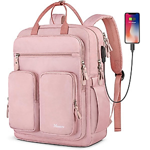 Mancro Travel Backpack for Women, 15.6 Inch Travel Laptop Backpack with USB Charging Port, Large School Backpacks for Girls, College Gifts Laptop Bookbag Teacher Backpacks, Pink