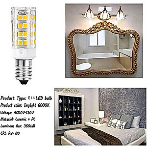 xiaominilight, 5pcs E14 LED Light Bulbs 5W Equivalent 40W Incandescent Bulb, E14 European Base Bulb, Dimmable, White 6000K, 400LM