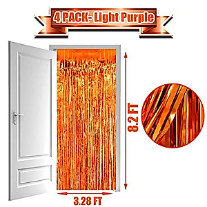 HalloweenDecorate 4 Pack Orange Foil Fringe Curtain Backdrop, 3.28Ftx8.2Ft Metallic Tinsel Foil Fringe Streamers Curtains for Party, Photo Booth Props, Birthday, 2022 Mother's Day Decoration Supplies
