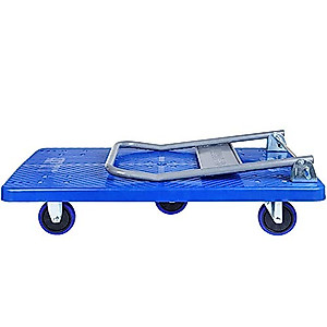 Portable Folding Handcart Flatbed Folding Cart Trolley Cart Trolley Small Trailer Pull Goods Long Five Wheel Load 500KG Easy to Use Multi Function Folding Handcart (Color : Blue, Size : 63x165cm)