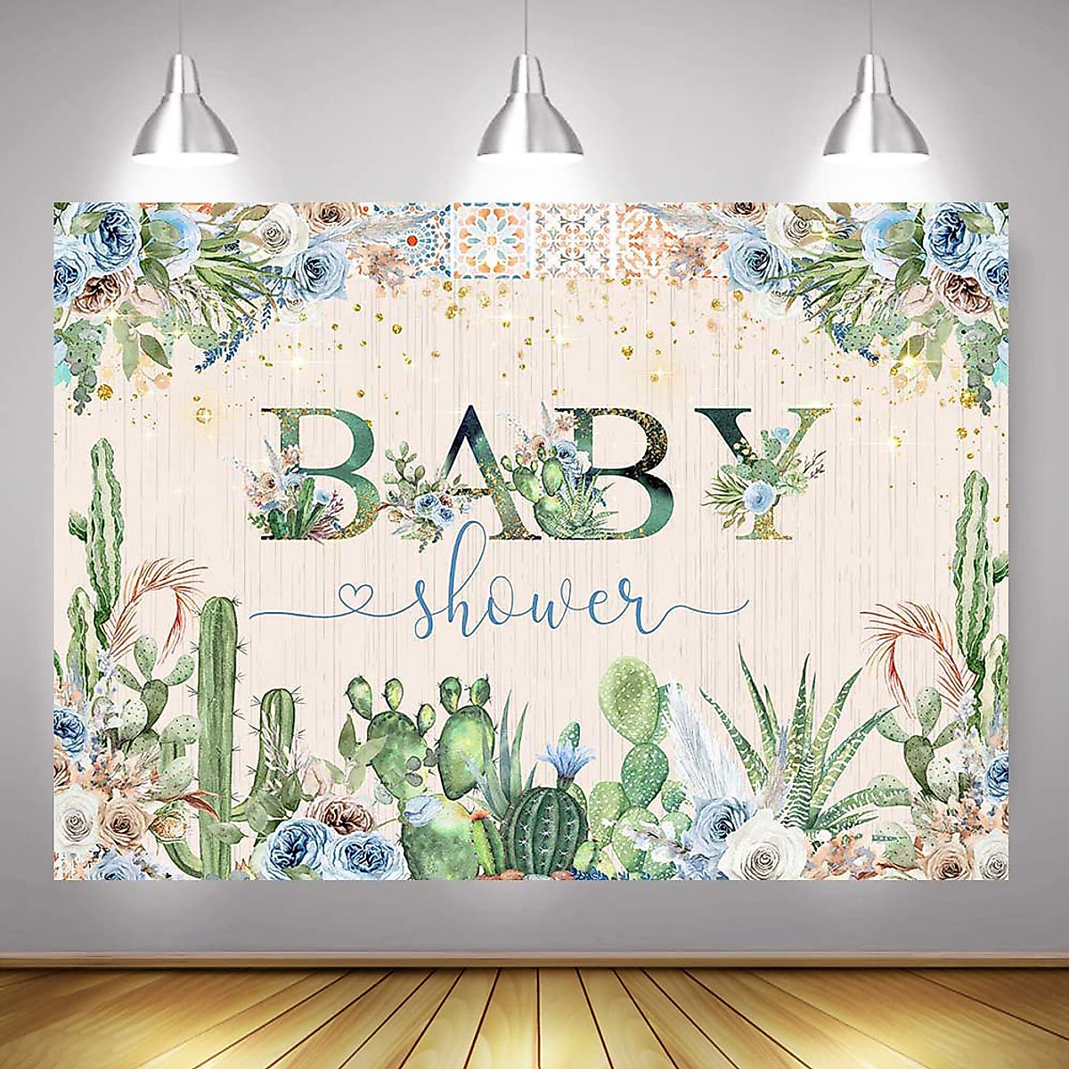 Mocsicka Boho Fiesta Baby Shower Backdrop for Boy Cactus Baby Shower Party Decorations MexicanTaco Bout Baby Background Cake Table Banner(7x5ft (82x60 inch))