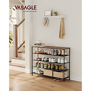 VASAGLE Shoe Rack 5 Tier, Narrow Shoe Organizer for Closet Entryway, with 4 Fabric Shelves and Top for Bags, Shoe Shelf, Steel Frame, Industrial, Rustic Brown and Black ULBS136B01
