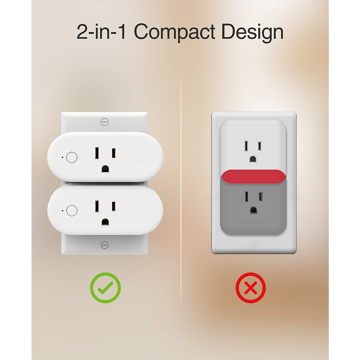 GHome Smart HomeKit Smart Plug, 15A Mini Plug Works with HomeKit and Homepod, Wi-Fi Outlet Socket Remote Control with Schedule Timer Function, Only for 2.4GHz Network, No Hub Required (2 Pack), White