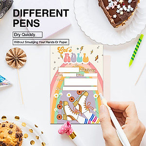 Retro Roller Skate Birthday Party Invitations with Envelopes Set of 20 Let's Roll Skating Party Invitations Kids Rainbow Skate Invites Fill in Blank