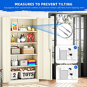 Superday Locking Metal Cabinet 72"×36"×18", Tall Storage Cabinet with 2 Doors and 4 Shelves, Large Metal Steel Utility Cabinet for Garage Tool Office File Pantry (Putty)