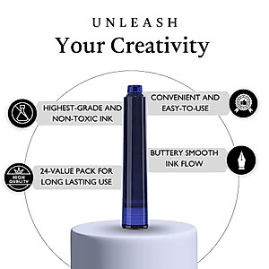 ELLINGTON PENS Fountain Pen Ink Refills - 24 Pack International Standard Size Cartridges - Premium Quality & Non-Toxic - Long-Lasting Ink