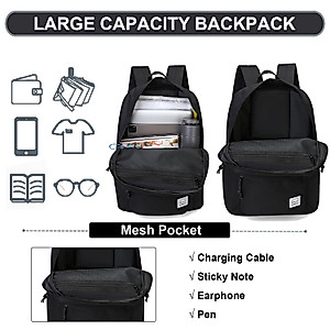 Lightweight Backpack for School, Kabanmate Large Capacity Water Resistant Classic Bookbags Casual College Daypack for Men Women Teen Girls Boys, Black