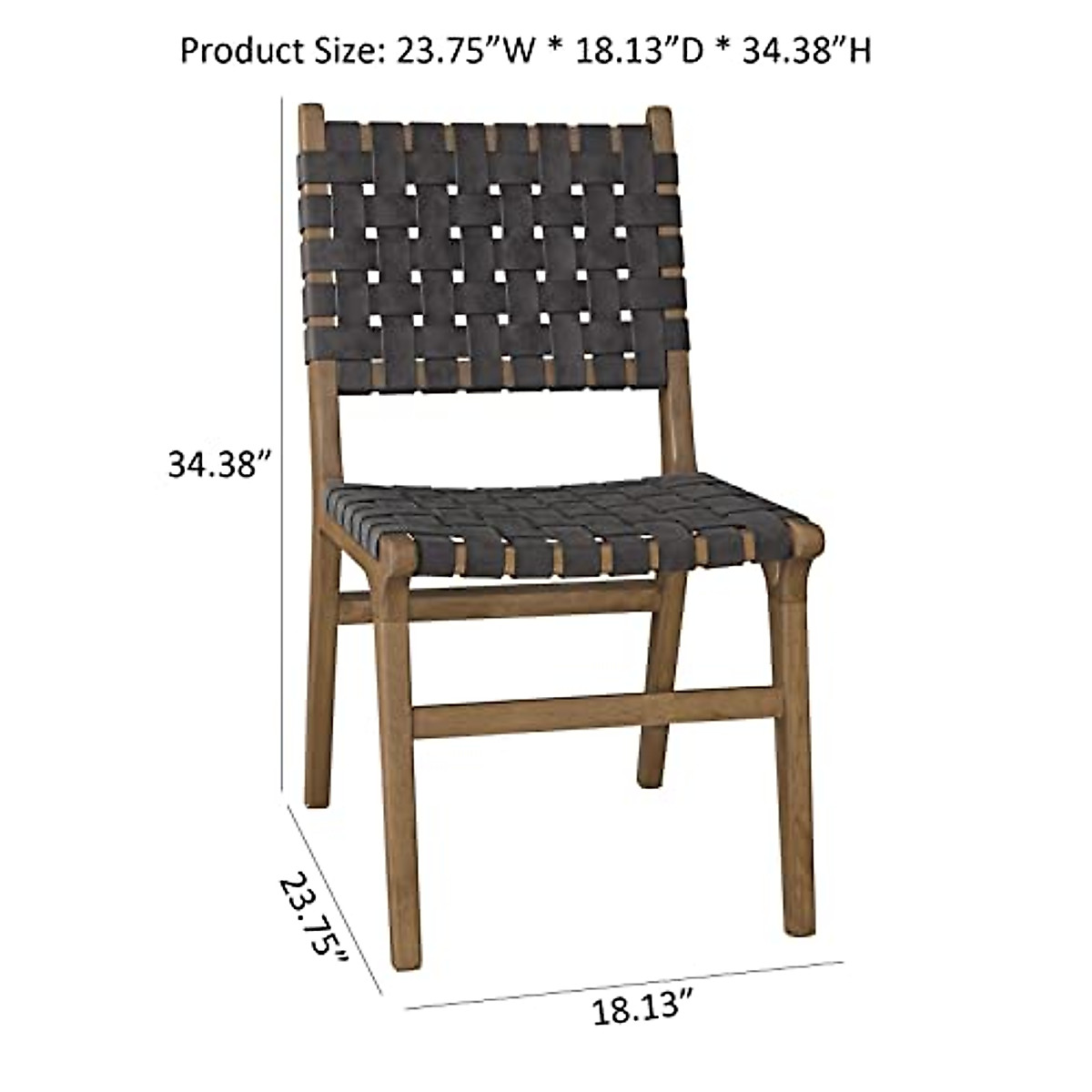 Ball & Cast Dark Grey Faux Leather Woven Strips Kitchen Dining Chair Living Room Side Chairs, 18 Inch K/D Set of 2