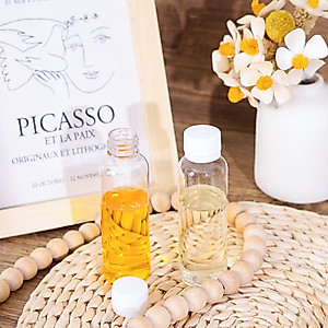 Moretoes 20pcs 2oz Small Plastic Beverage Bottle, Clear Juice Bottle with Lid, Reusable Leak-proof Containers with Cap for Juices, Ginger Shot, Shampoos and Other Liquids