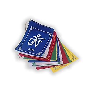 Buddha of Compassion Tibetan Prayer Flags Om Mani Padme Hum Set of 10 Five Tibetan Traditional Colors which are Yellow, Green, red, White and Blue. Each Color Represents an Element.