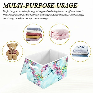 WELLDAY Flower Dragonfly Storage Baskets Foldable Cube Storage Bin with Lids and Handle, 16.5x12.6x11.8 In Storage Boxes for Toys, Shelves, Closet, Bedroom, Nursery