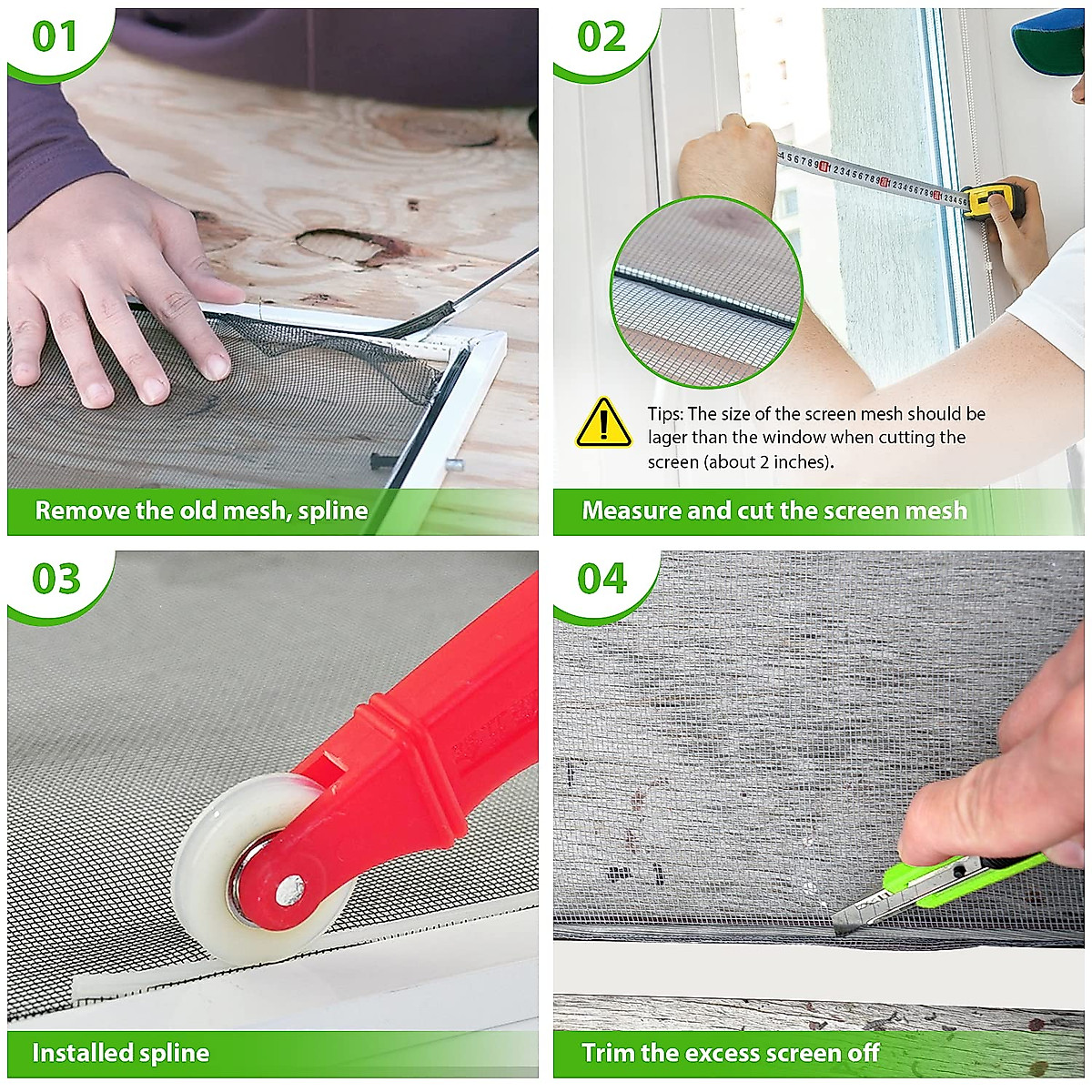 Replacement Window Screens, 48X118 Inch Durable Window Screen Mesh for Patio Porch Door Windows, DIY Adjustable Fiberglass Screen Repair Kit Sliding Net Roll Pet, Black by Ouskr