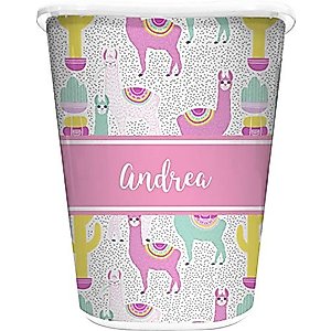 RNK Shops Llamas Waste Basket - Double Sided (White) (Personalized)