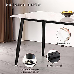 ZL ZELing White Dining Table, Rectangular 55" Kitchen Table with Marble Sintered Stone Table Top and Metal Legs, Dining Room Table for 4, Slate Table Scratch Resistant and Easy Assembly