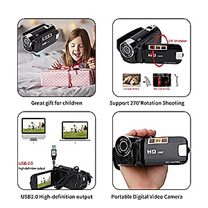 fosa Camera Camcorder, Portable Digital Video Camcorder Handy Camera Full HD 270° Rotation 1080P 16X High Definition Digital Camcorder Video DV Camera Great Kids(Black)