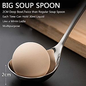 Qualizon 18/8 Stainless Steel Mini Ladle Deep Soup Spoon Large Serving Spoon Ramen Spoon - 6.7inch Short Handle