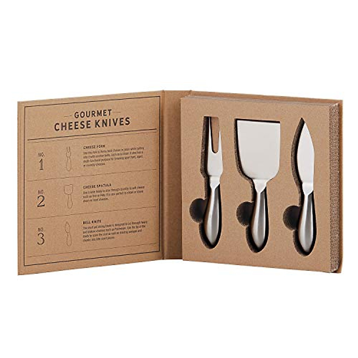 Santa Barbara Design Studio Gift Set Kitchen Essentials TableSugar Kraft Cardboard Book Gift Box, 3-Pieces, Gourmet Cheese Knives