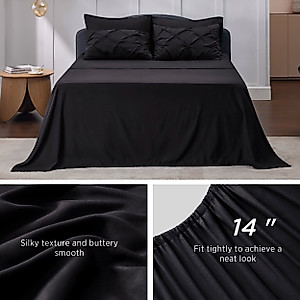 Bedsure Full Comforter Set Black - Bed in a Bag Full Size 7 Pieces, GentleSoft™ Pintuck Bed Set Gift for Family, Pinch Pleat Black Comforter with Sheets, Pillowcases & Shams