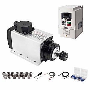 CNC Spindle Kits, 110V 2.2KW 2200W Air Cooled Spindle Motor Square CNC Spindle CNC Motor Spindle Motor + 2.2KW VFD + 13pcs ER20 Collets + Aviation Wire +Power Wire + Drill Bits