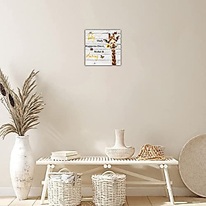 FOTRIC Giraffe Wall Art Decor Cute Giraffe Sunflower Butterfly Picture Wall Decor Home Kids Room Nursery Decor Animal Canvas Wall Art Framed Painting (Wooden frame8''x8'',GIRAFFE)