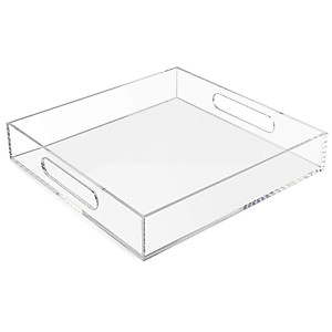 Tasybox Acrylic Serving Tray, Clear Decorative Serving Trays with Handles for Kitchen Dining Room Table Ottoman Vanity Countertop 12" x 12"