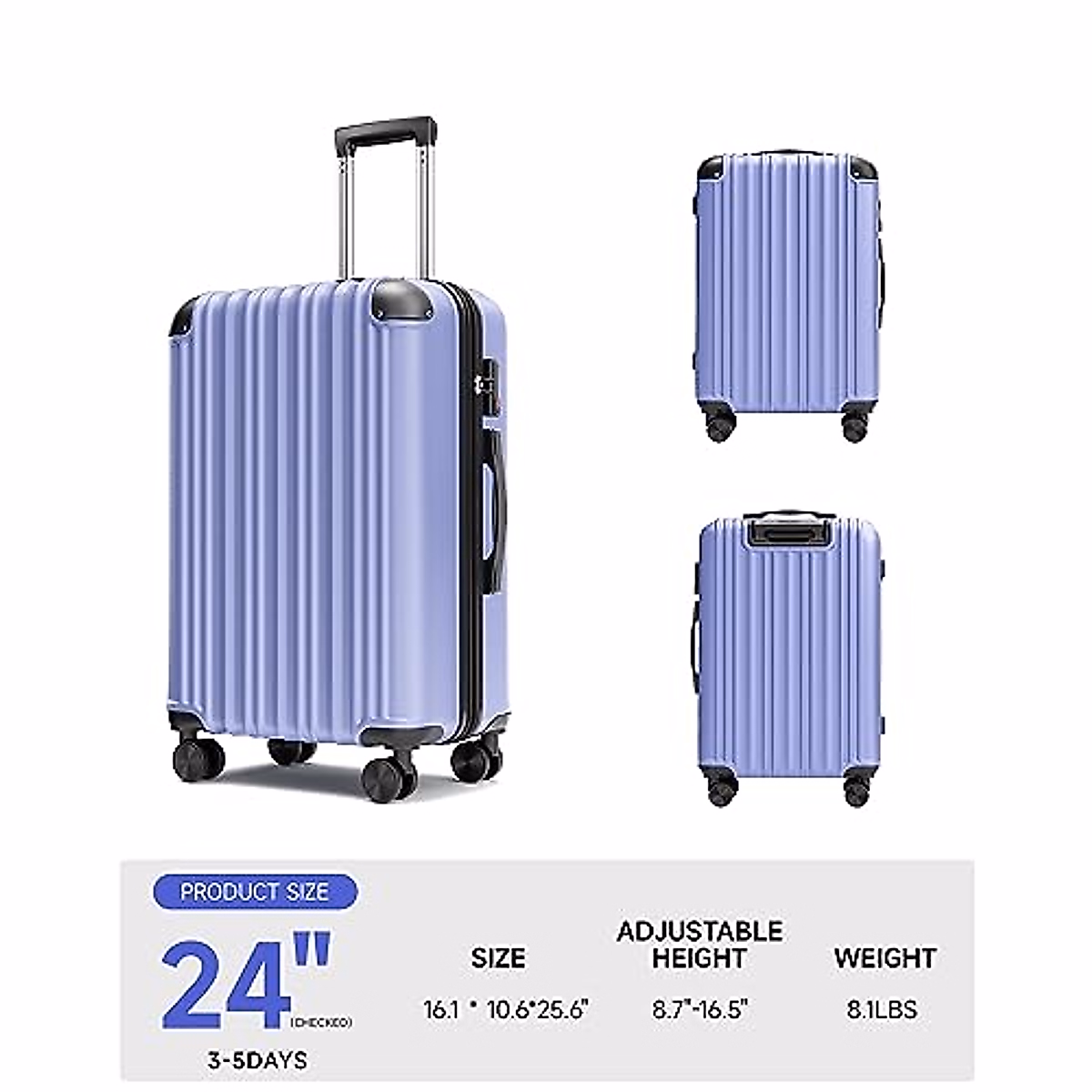 SunnyTour 24In Expandable Checked Luggage, Hard Shell Spinner Suitcase with Wheels for Business/Travel (Lavender)