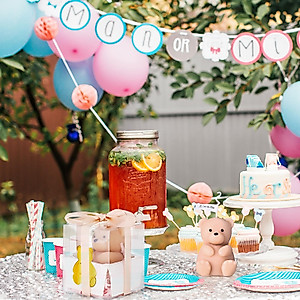 MTLEE 36 Pcs Baby Shower Favors Includes 12 Bear Candles with 12 Bear Shaped Acrylic Cards and 12 Clear Gift Boxes Filled with Raffia Grass for Baby Shower Gifts Birthday Gift Wedding(Pink)