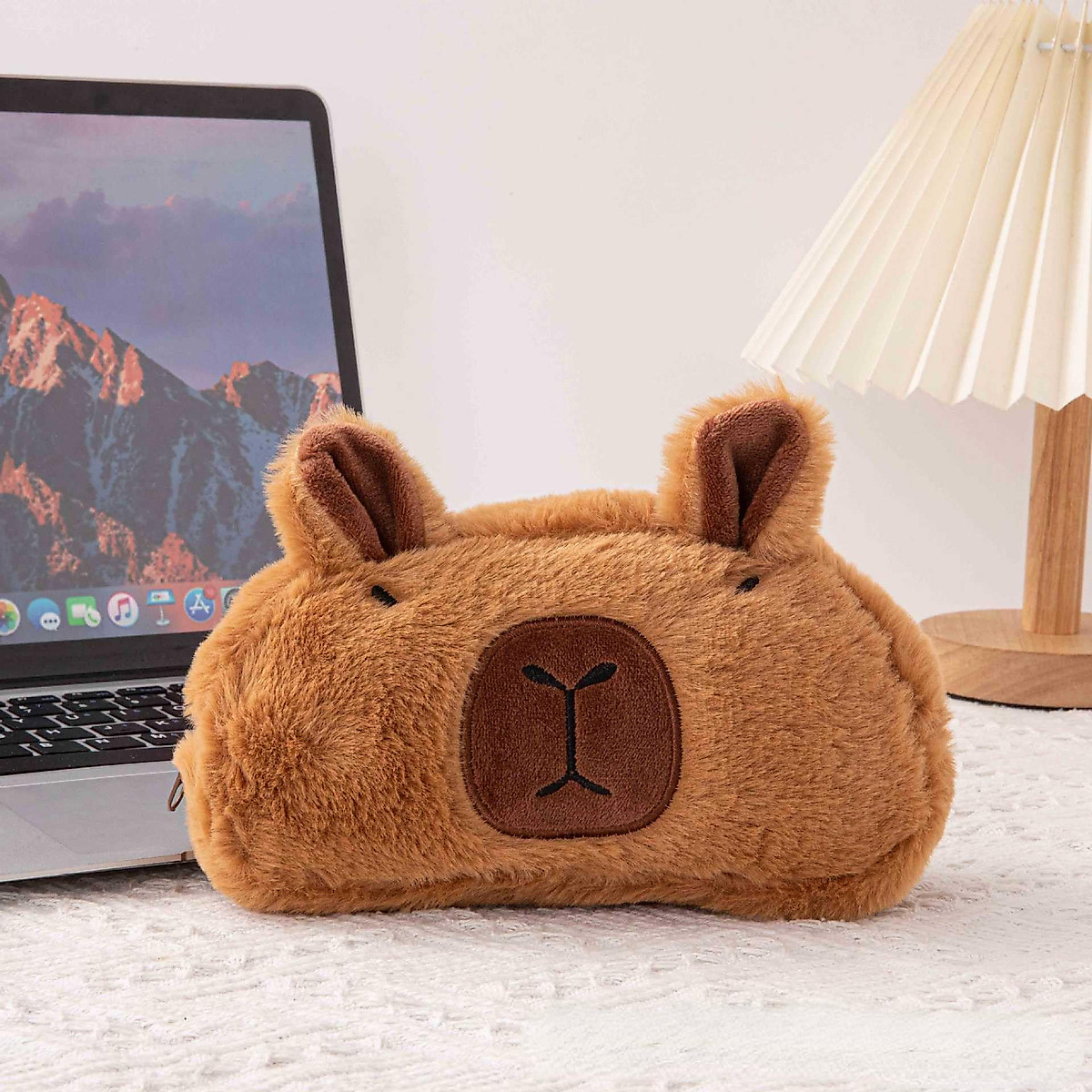 Novelty Funny Calm Down Brown Capybara Big Eyes Seagull Bird Big Mouth Green Frog Soft Stuffed Surface Fluffy Clothes Zipper Pencil Box Pencil Case Pencil Storage Holder Pouch Pen Bag -Capybara