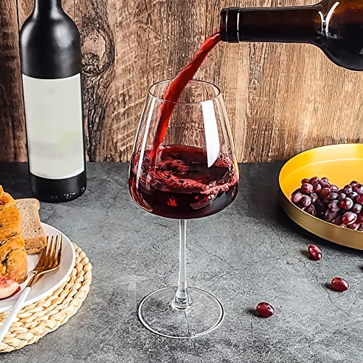 Red Wine Glasses Set of 6, 19.5 oz Durable Wine Glasses, Large Long Stem Wine Glasses with Unique Concave Bowl Base for Wine Tasting, Holiday and Home - Clear Glass